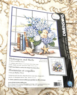 Dimensions Hydrangeas & Shells Counted Cross Stitch Kit 11" X 12" 14 ...