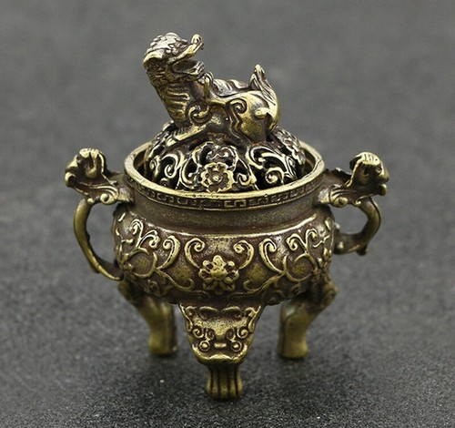 Brass Chinese Qi Lin Incense Burner Beast Statue Feng Shui Decor | eBay