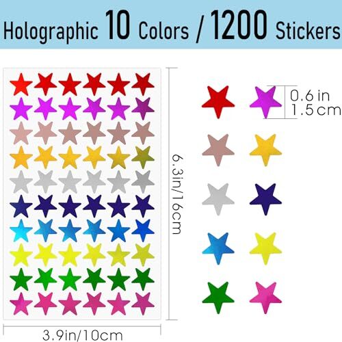 Foil Metallic Star Stickers, Holographic Small Star 1200 Pack 10 Colors ...