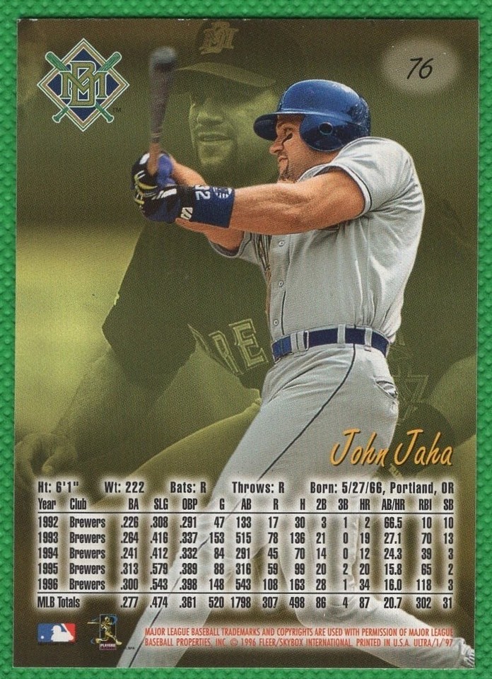 John Jaha - 1997 Fleer Ultra #76 - Milwaukee Brewers Baseball Card | eBay