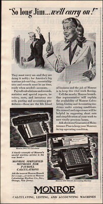 1944 Vintage ad MONROE Calculating Equipment machines office Art WWII ...