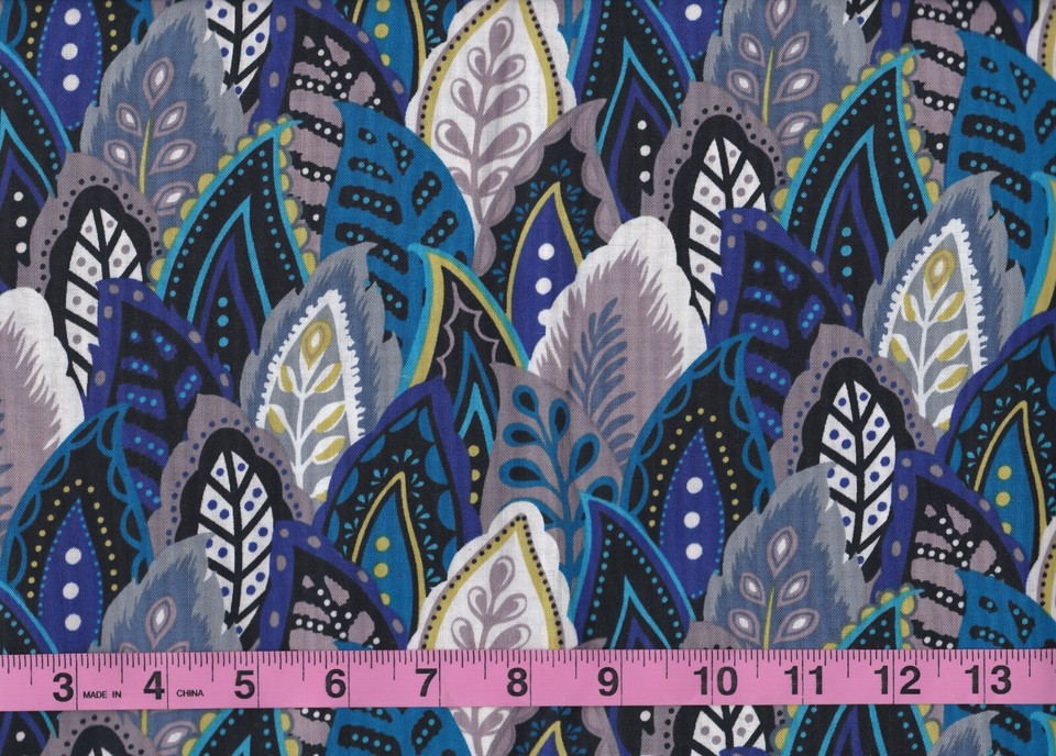BTY Fabri-Quilt MARIMBA Blue Blk Small Foliage 100% Cotton Quilt Fabric ...