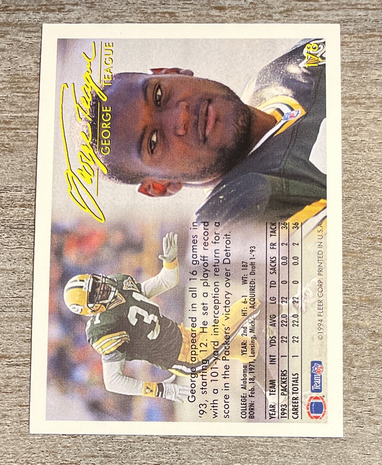 George Teague 1994 Fleer Packers #178 *E298* | eBay