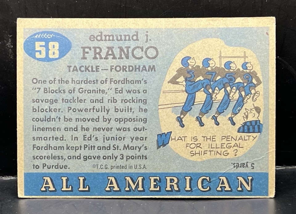 1955 Topps All American Football Card #58 Ed Franco Fordham University ...