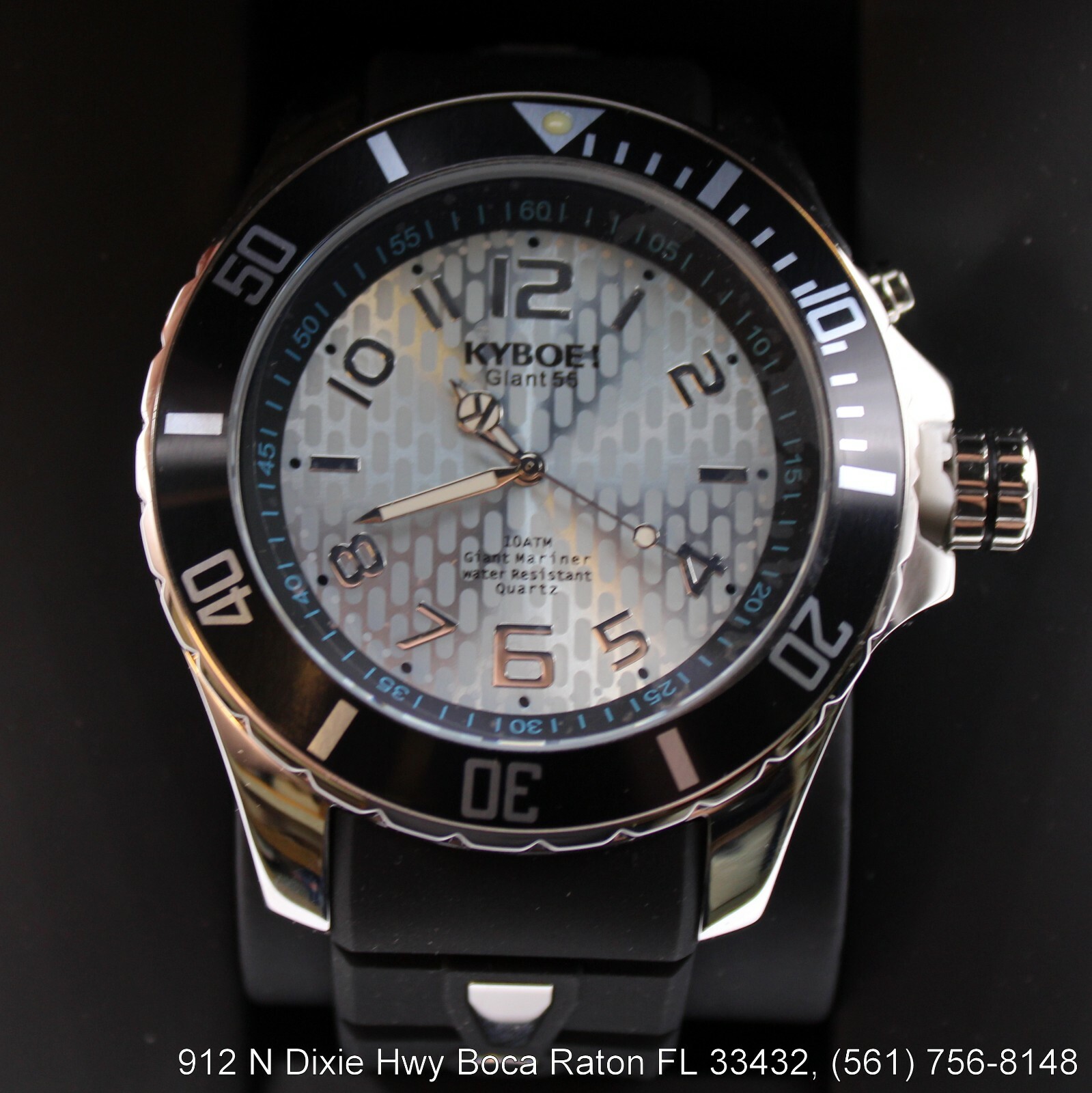 KYBOE POWER SILVER ECHO BLACK SILICONE & STAINLESS STEEL STRAP WATCH ...