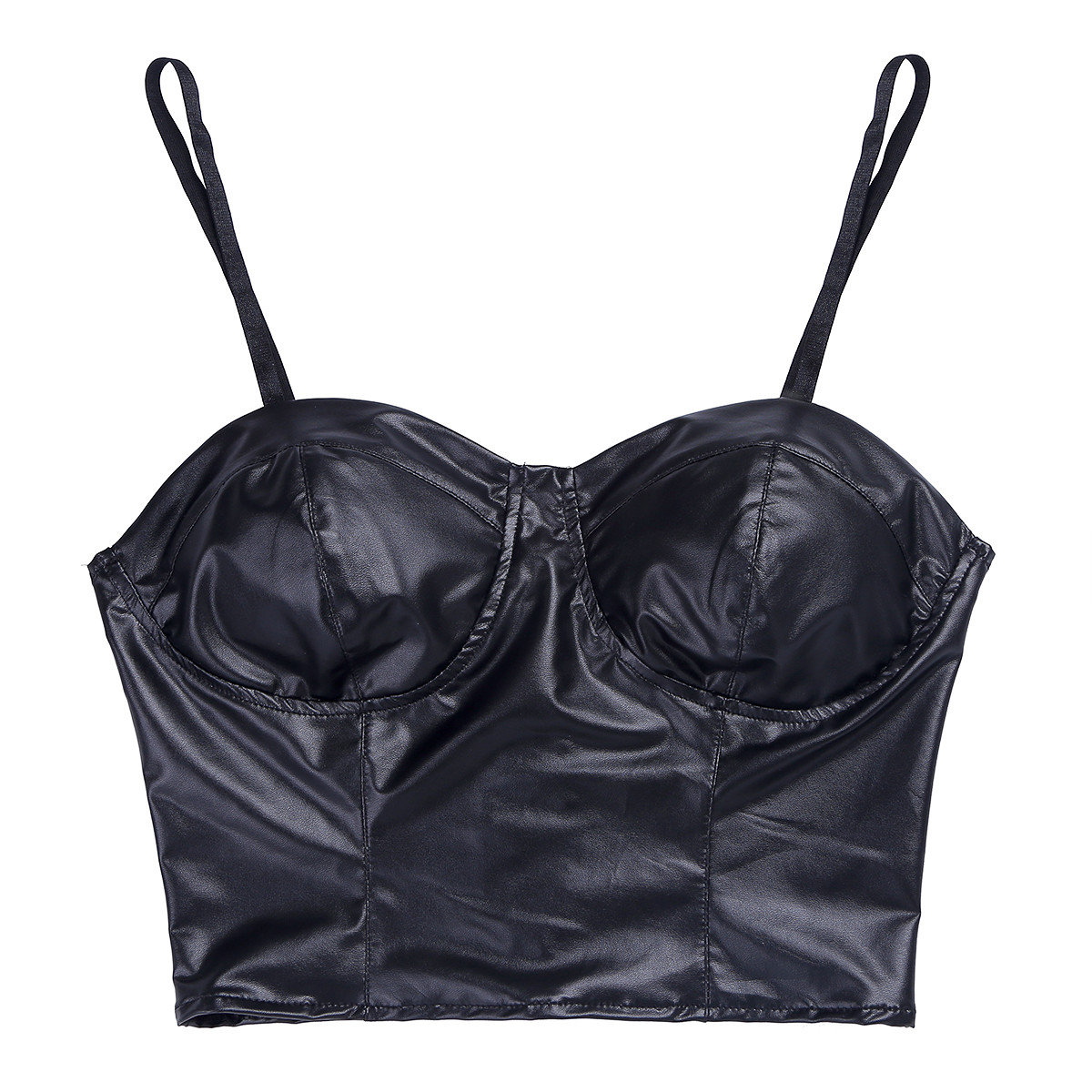 Sexy Goth Bra Women Wet Look Tank Top Crop Punk Leather Bra Clubwear ...