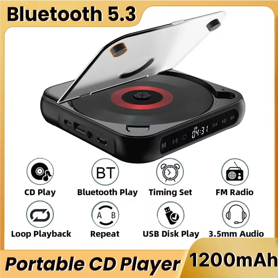 Portable CD Player Personal CD Players with Bluetooth Rechargeable S ...