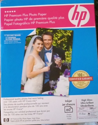 HP Premium Plus High Gloss Ultra Brilliant 60 Sheets 5x7 Inches Photo ...