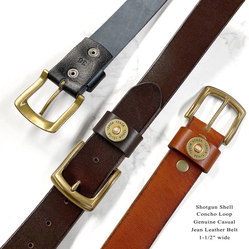 Shotgun Shell Concho Loop Genuine Casual Jean Leather Belt 1-1/2"(38mm ...
