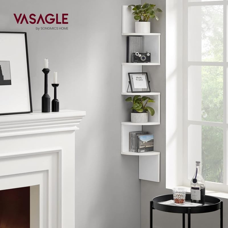 VASAGLE Corner Shelf Wall Mount, 5-Tier Floating Corner Bookshelf ...
