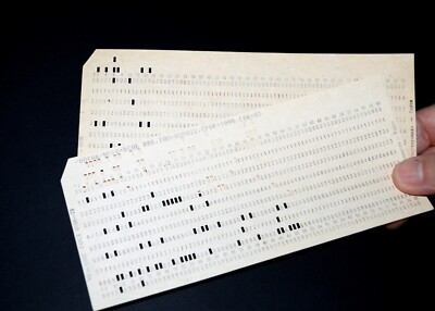 2x VINTAGE MAINFRAME COMPUTER Perforated PUNCH CARDS. IBM 80-column ...