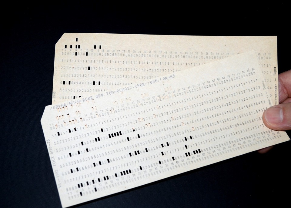 2x VINTAGE MAINFRAME COMPUTER Perforated PUNCH CARDS. IBM 80-column ...