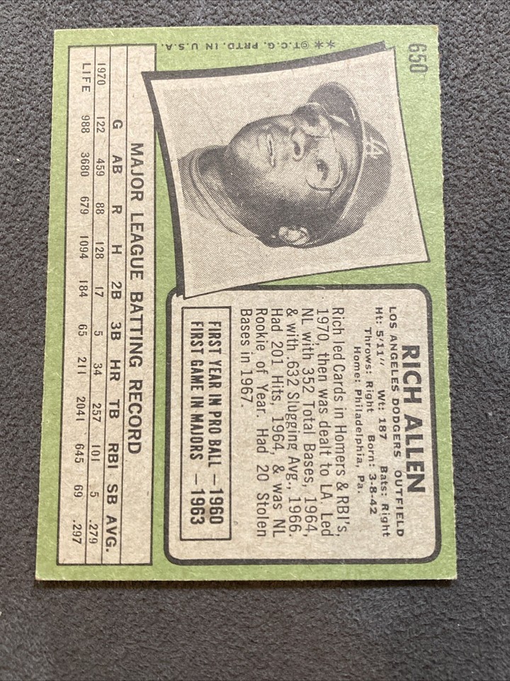 1971 TOPPS #650 RICH ALLEN NM HIGH NUMBER SHORT PRINT | eBay