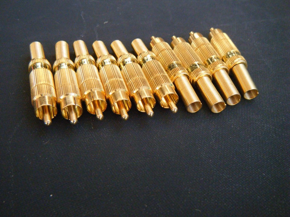 Lot Ten CA Audio Cable Jack Spring RCA Plugs. Flexi-Stem. Gold Plated ...