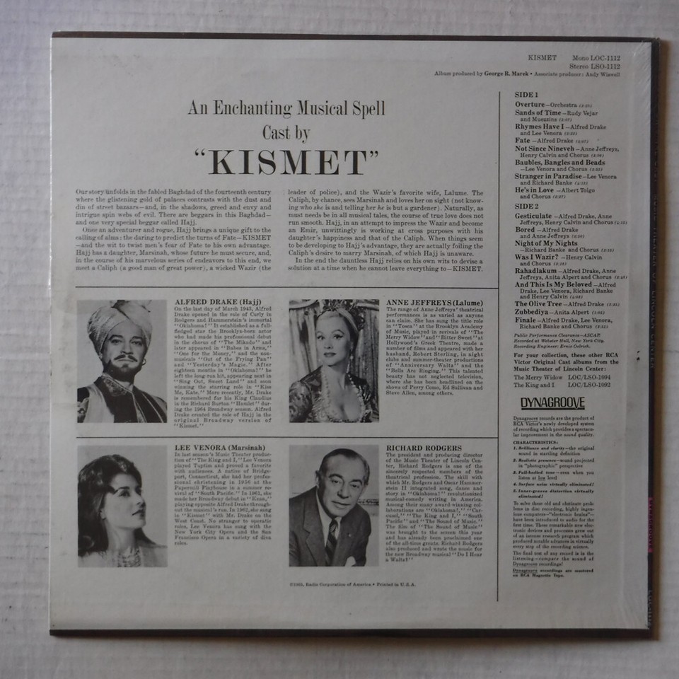 KISMET – SEALED - ORIGINAL MUSICAL SOUNDTRACK - 12 INCH 33 RPM LONG ...