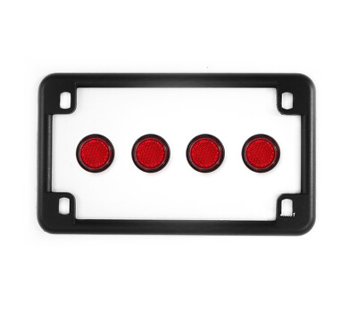 Matte Black Motorcycle License Plate Frame w/ 4 Red Reflector Bolts Set ...
