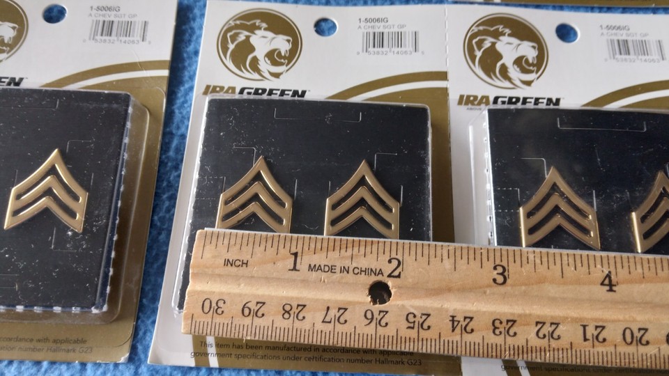 10 PAIRS OF U.S. Army CHEVRONS SERGEANT RANK PINS - NEW G- 23 - GOLD ...
