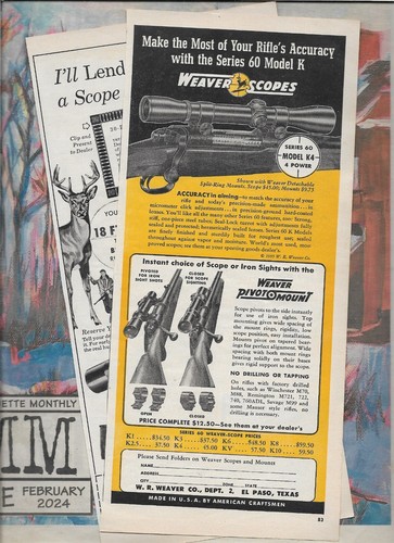 Weaver Series 60 Model K Pivot Mount + Bushnell Rifle Scopes 1955 print ...