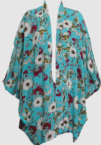 Victorias Secret Floral Turquoise Kimono Style Beach Swim Cover Up Wrap ...