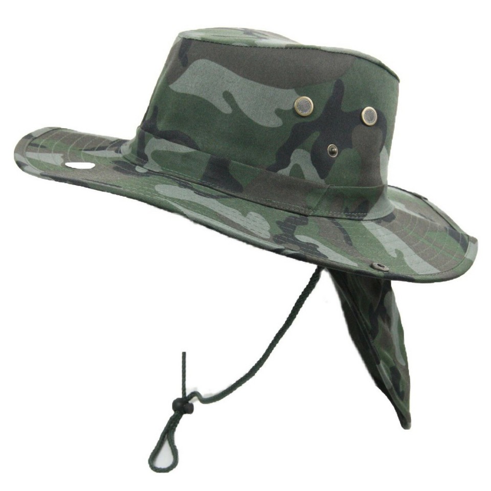 Boonie Cap Fishing Hiking Summer Snap Brim Neck Cover Bucket Flap ...