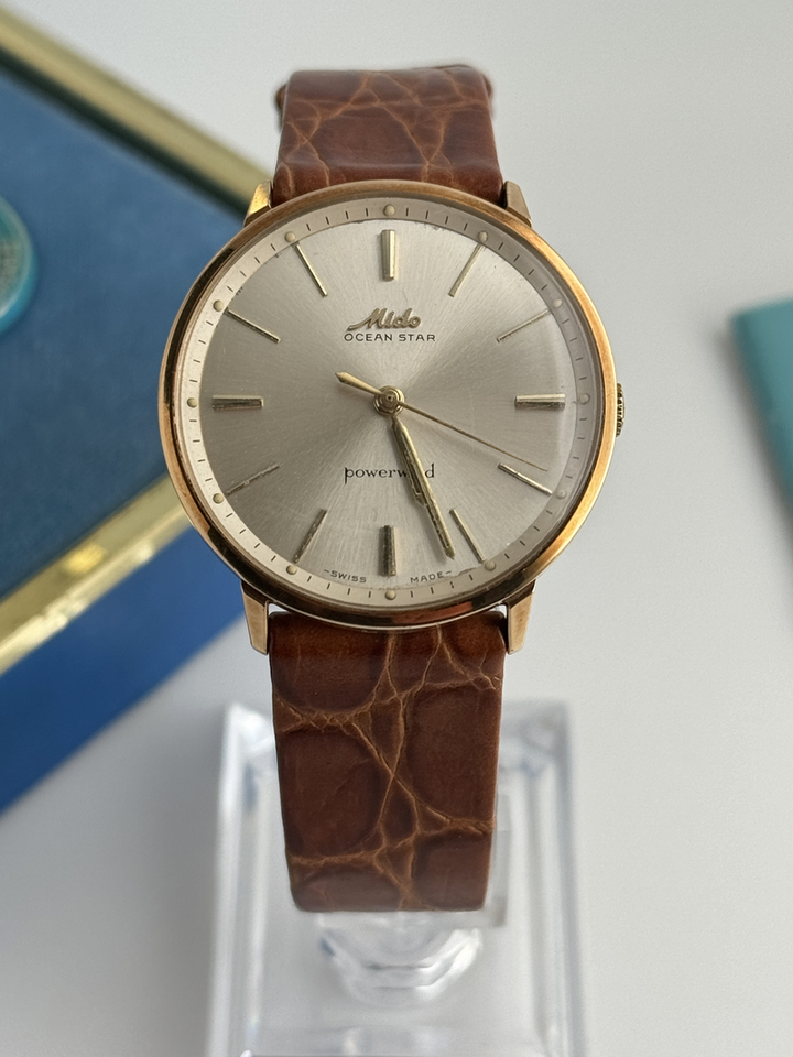 Mido Ocean Star Powerwind Solid 14k Gold Automatic 1960's Full Set ...