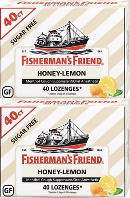 2 Pack Fisherman's Friend Lozenges HONEY - LEMON Total 80 lozenges Fast ...