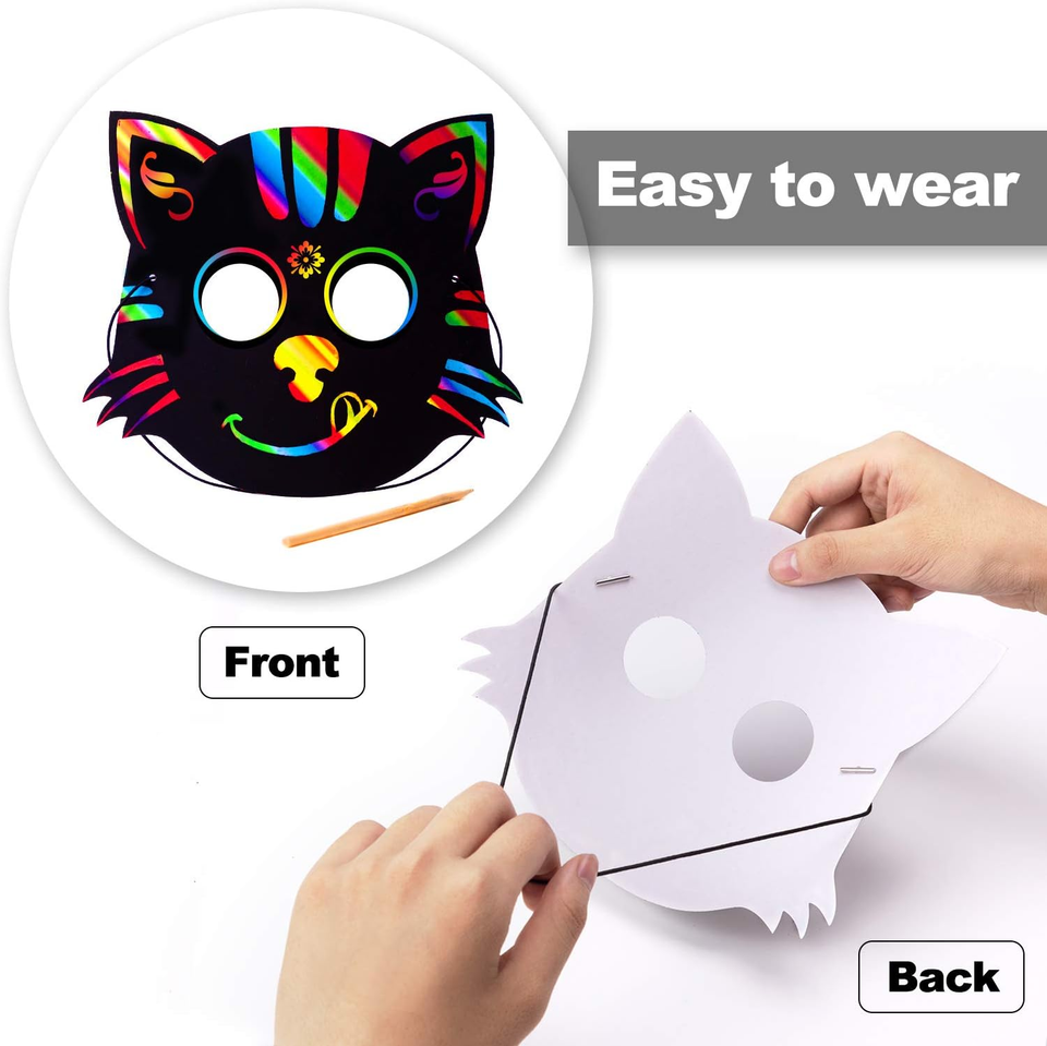 Halloween Mask Craft Kit for Kids, 52 Pcs Kids Magic Scratch Paper ...