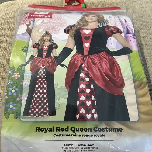 Royal Red Queen Of Hearts Ladies Fairytale Fancy Dress Costume Medium