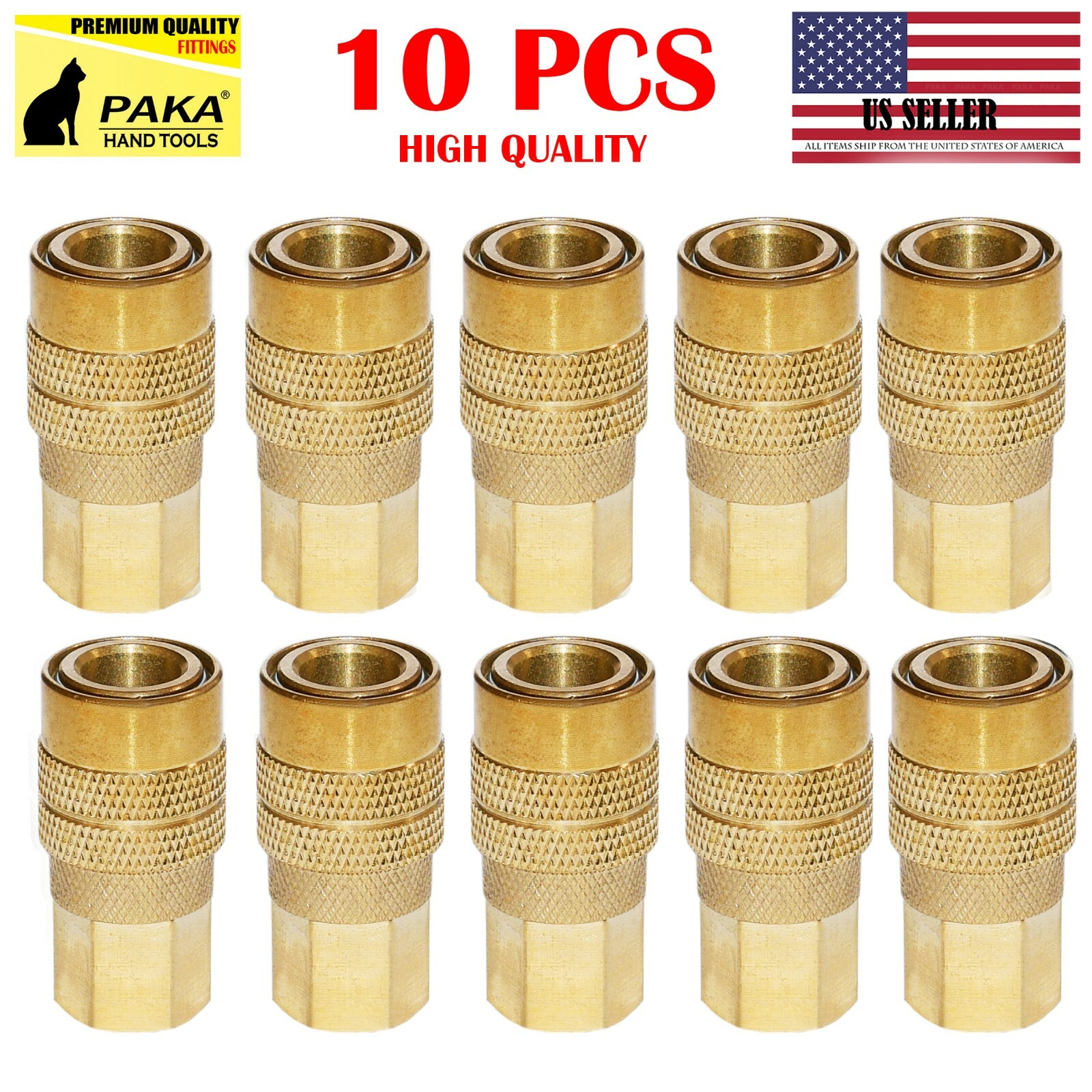 10 pc BRASS Quick Coupler FEMALE Air Hose Connector Fittings 1/4 NPT ...