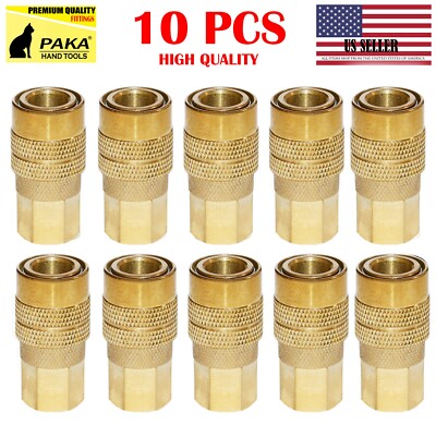 10 pc BRASS Quick Coupler FEMALE Air Hose Connector Fittings 1/4 NPT ...