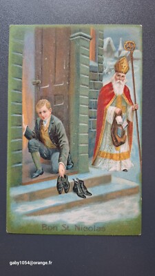 CPA carte postale embossée relief bon Saint Nicolas avec enfant | eBay
