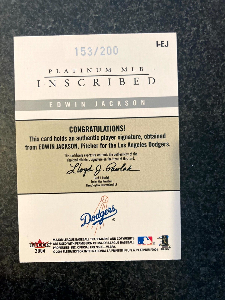 Edwin Jackson 2004 Fleer Platinum Inscribed Auto Signature /200 Dodgers ...