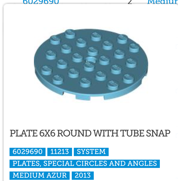 NEW LEGO PIECE-PLATE 6X6 ROUND WITH TUBE SNAP QTY 2 | eBay