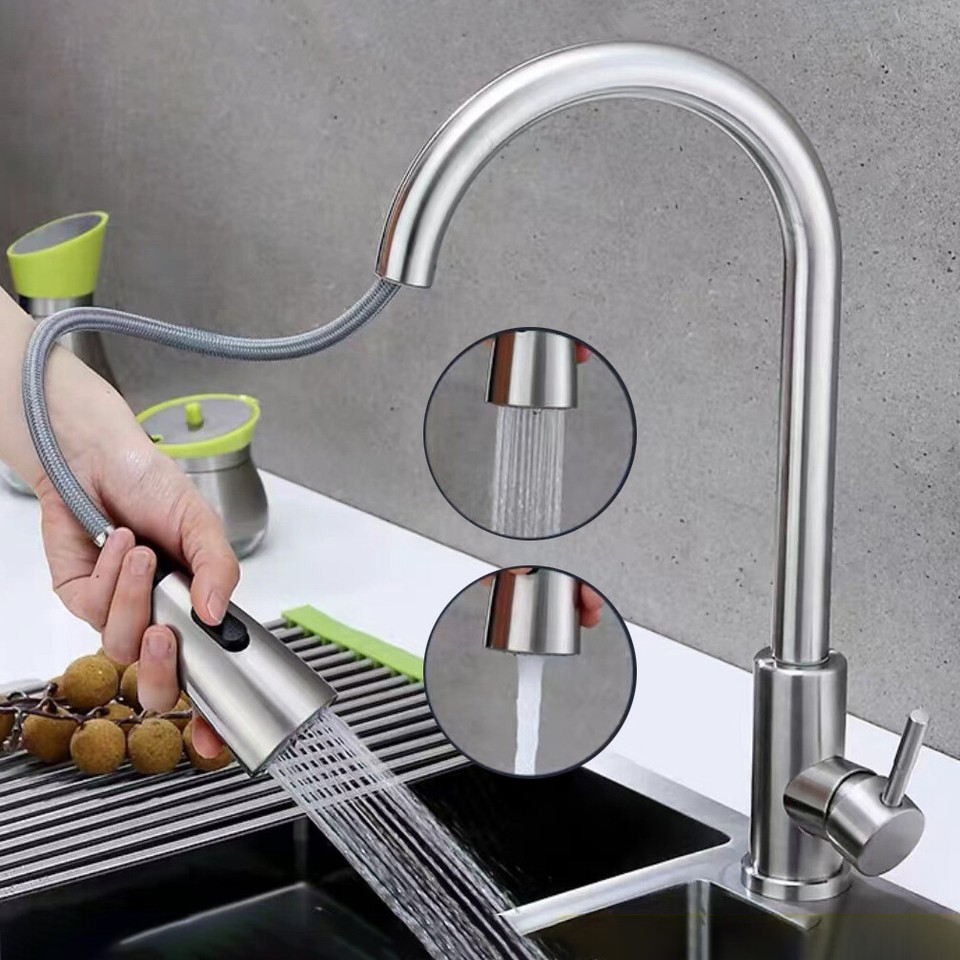 Stainless Steel Kitchen Taps Sink Mixer Pull Out Spray Tap Single ...