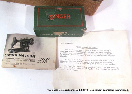 VINTAGE SINGER 99K Electric SEWING MACHINE W/ CASE, MANUAL & PRESSER ...