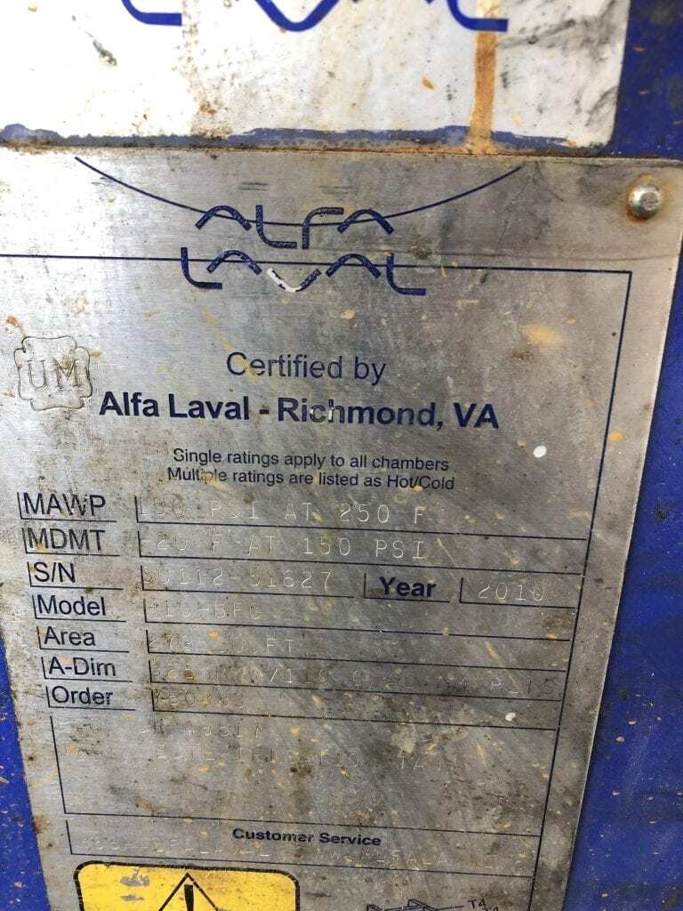 Alfa Laval 110-BFG Plate Heat Exchanger 150PSI/-20-250°F 279ft² | eBay