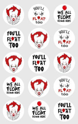 15 HALLOWEEN PENNYWISE IT EDIBLE ICING CUPCAKE CAKE TOPPERS DECORATION ...