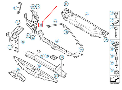NEW BMW 5 E60 FRONT PANEL RIGHT RADIATOR SUPPORT BRACKET 51647163484 ...