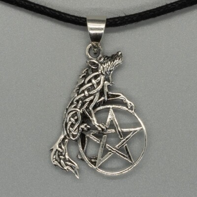 Celtic Wolf Pentagram Pendant silver Biker Pagan Wiccan Wicca werewolf ...