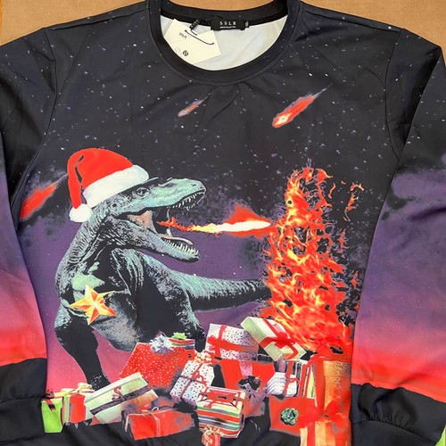 SSLR T-Rex Christmas Shirt Mens 4XL Black Graphic Allover Print Long ...