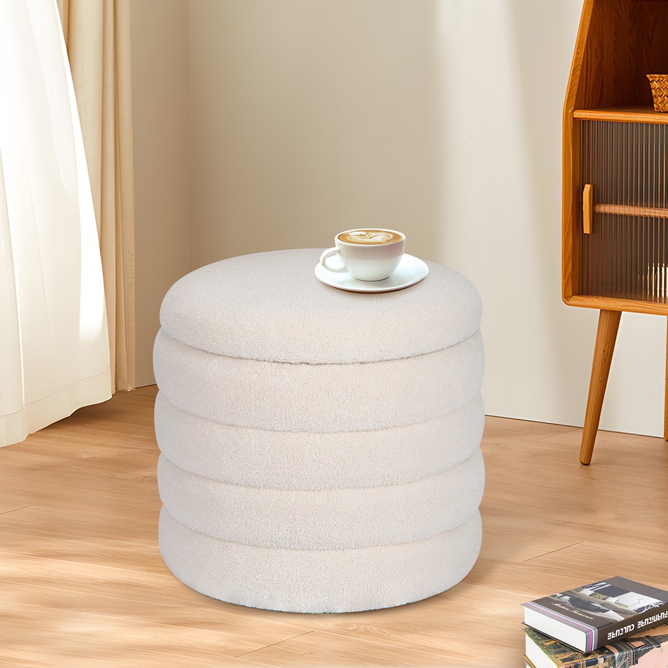 18" Modern Sherpa Storage Ottoman Foot Rest Vanity Stool Fluffy ...