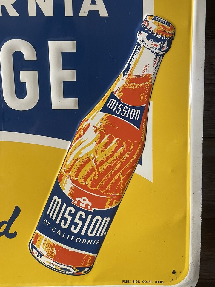 Vintage Mission Orange Soda Sign Advertising Embossed Mission Orange ...