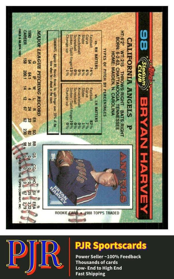 1991 Stadium Club #98 Bryan Harvey California Angels Extra 35% Off 4 ...