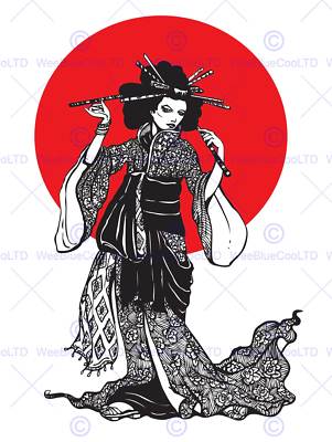 PAINTING DRAWING JAPANESE WOMAN GEISHA RISING SUN ART PRINT POSTER ...