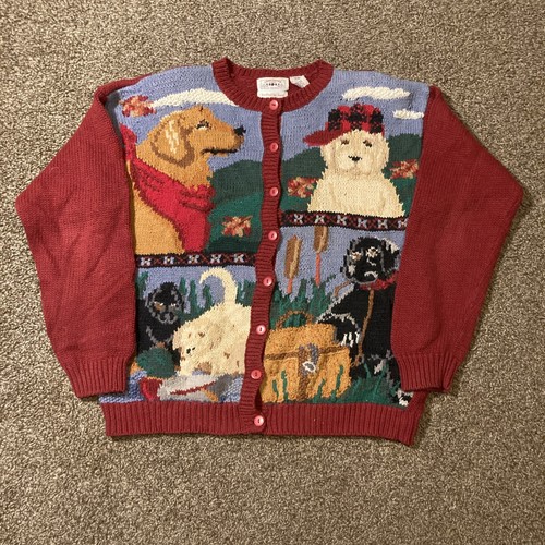 Vintage 90s Countryside Classics Christmas Dog Hand Knit Sweater Jacket ...