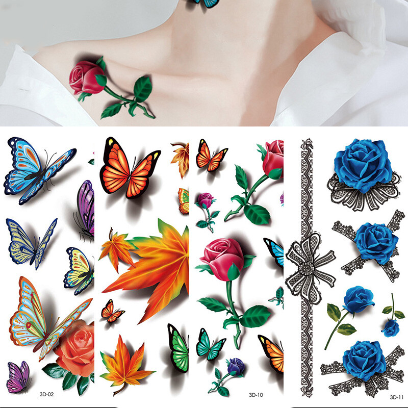 3D Temporary Tattoos for Womens Body Art Tattoo Sticker Butterfly ...