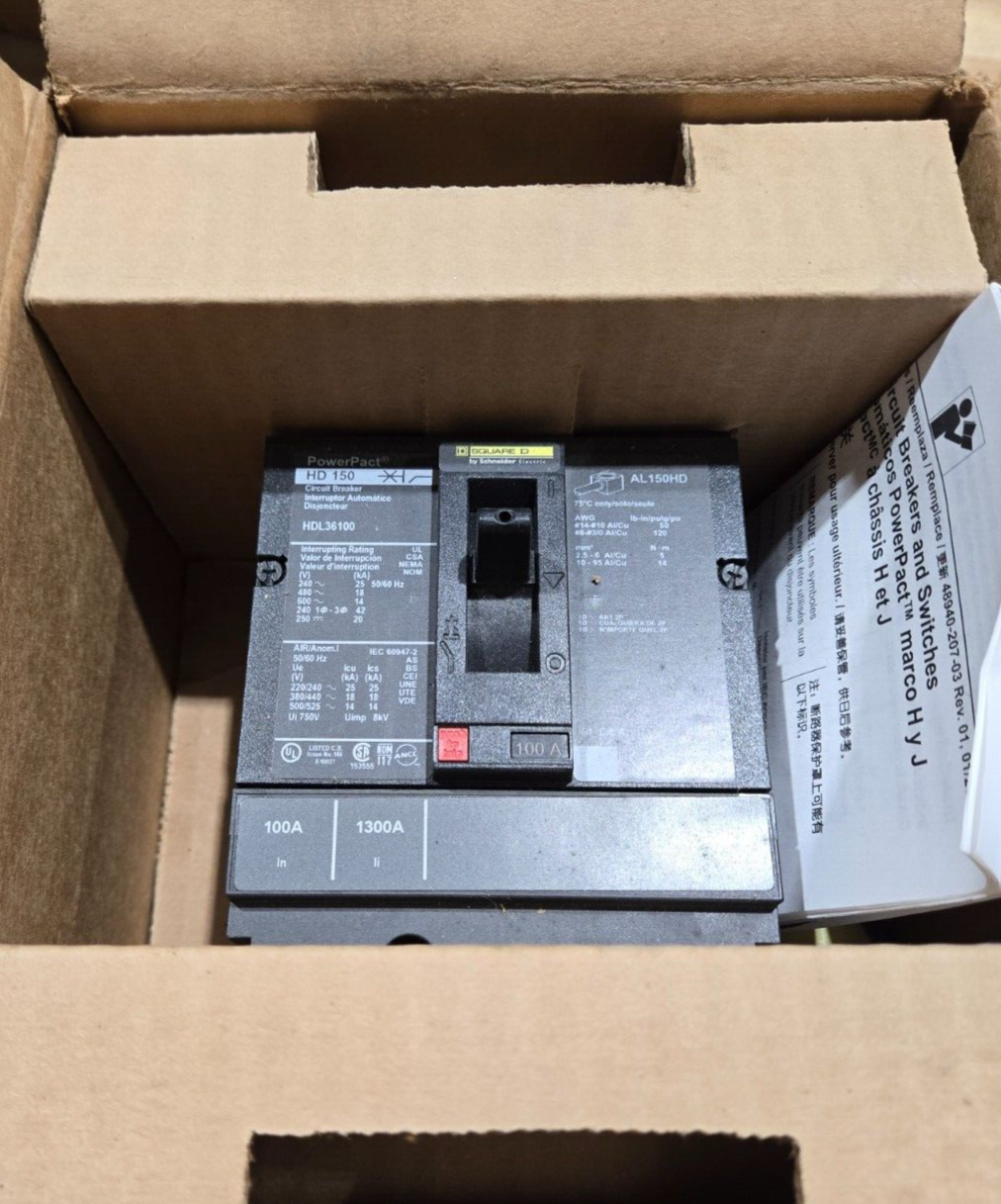 Square D / Schneider Electric- HDL36100 Circuit Breaker 100A 3P 600V ...