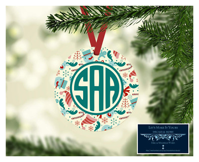 MONOGRAM INITIALS METAL CHRISTMAS ORNAMENT PERSONALIZED - SANTA ...