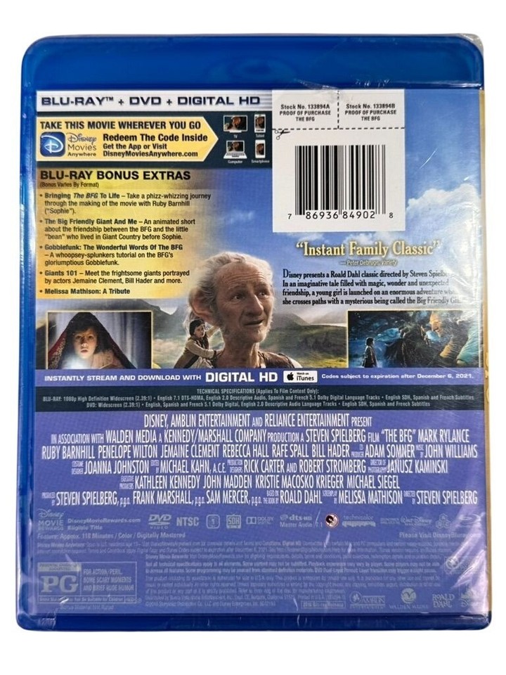 The BFG Blu-ray + DVD + Digital HD Disney Steven Spielberg New Sealed ...