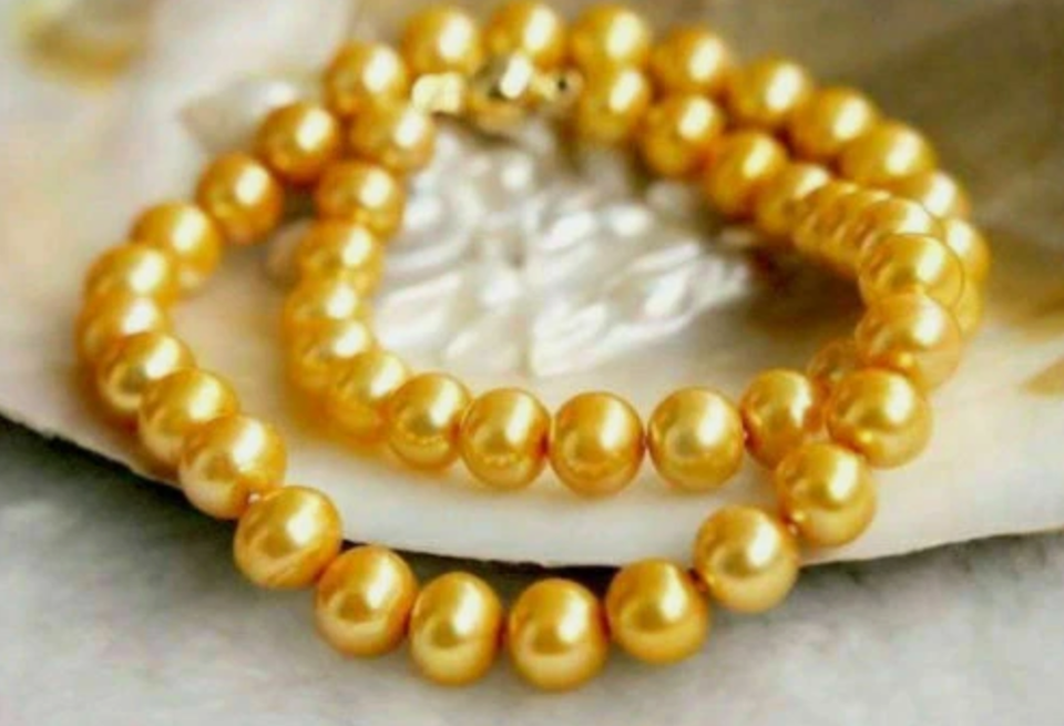 HOT 18" 9-10MM REAL SOUTH SEA GOLDEN PEARL NECKLACE 14K Yellow Gold | eBay